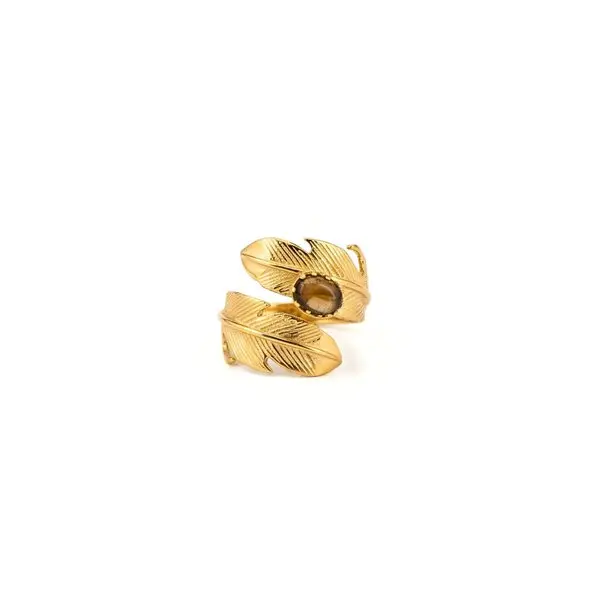 JAREDJAMIN Gold Plume Adjustable Ring Tiger's Eye - Brown