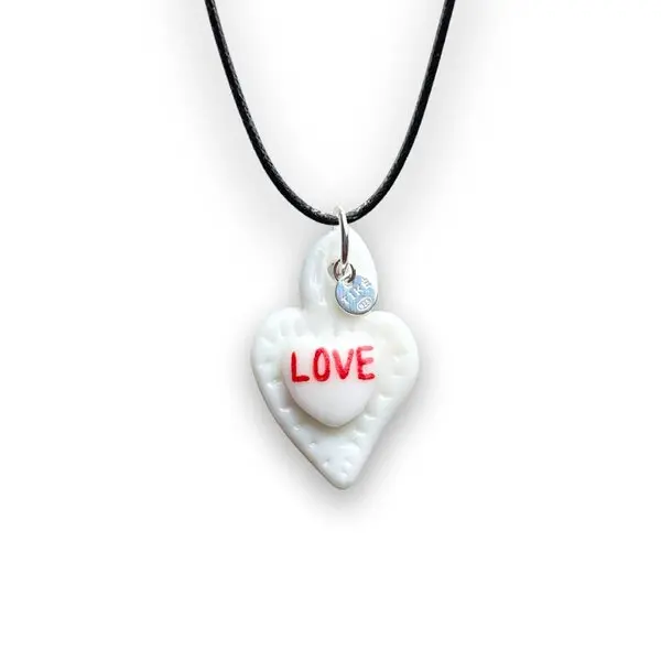 Tiké Jewels Red Sacred Heart Love Porcelain Choker Necklace – Sterling - Silver