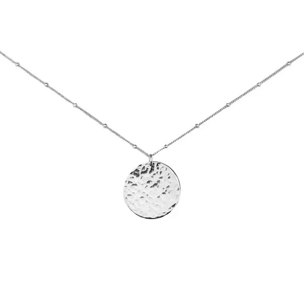 KIRI & BELLE Thea Hammered Disc Pendant Sterling Necklace - Silver