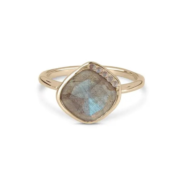 ZOHREH Blue / Gold Grecian Labradorite Stone Ring 9k Gold - Blue/gold