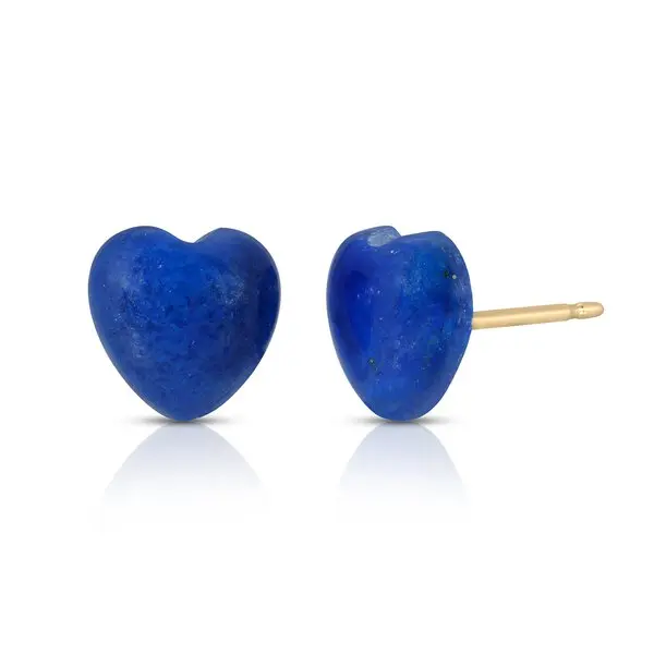 HEATHER HAWKINS Lapis Lazuli Tiny Heart Gemstone Stud Earrings Goldfilled - Blue