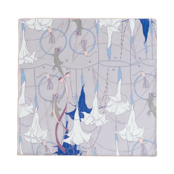 LOST PATTERN Datura" Silk Pocket Square Grey - Silver