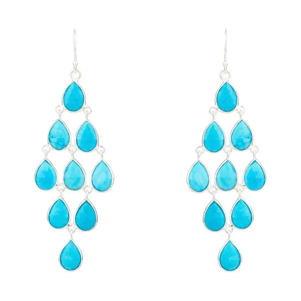 LATELITA Green / Blue / Silver Erviola Gemstone Cascade Earrings Silver Turquoise - Green/blue/silver