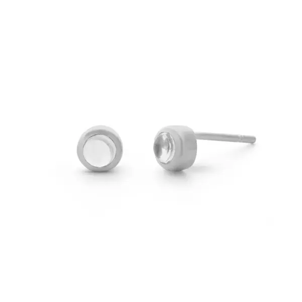 NELLOU JEWELLERY Neutrals Crystal Gem Dot April Birthstone Earrings Sterling Silver - Gray