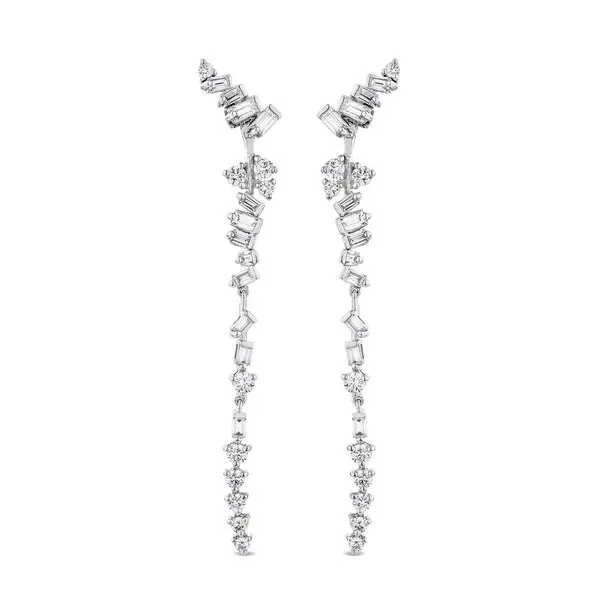 SALLY SKOUFIS Silver / White Baguette Drop Earrings With Made Cz Diamond Stimulant In Sterling Silver - Silver/white