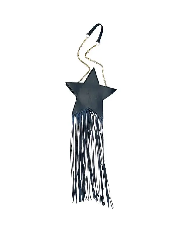 ANY OLD IRON Gold / Black Black Star Leather Fringe Bag With Gold Chain - Gold/black