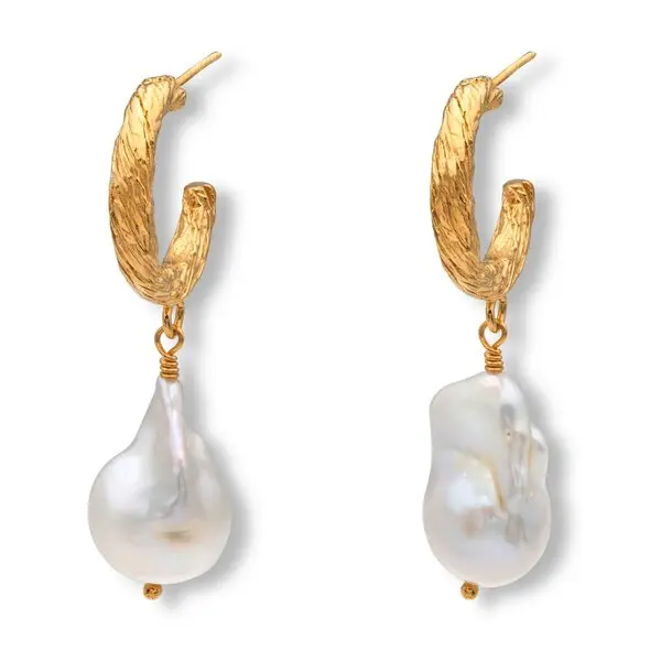 EVA REMENYI Archaic Baroque Pearl Hoop Earrings - Gold