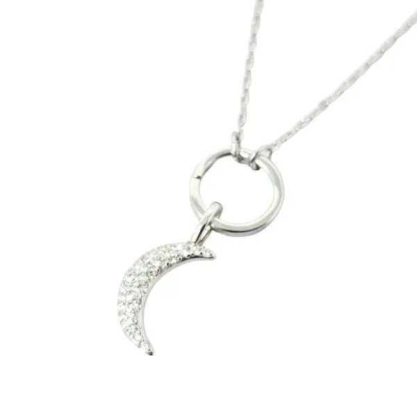 HARFI Sterling Crescent Moon Pendant Charm Necklace - Silver