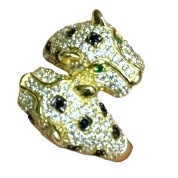 LAURA GRAY Double Panther Crystal Gold Ring Sizes 6, 7 & 8 - Yellow
