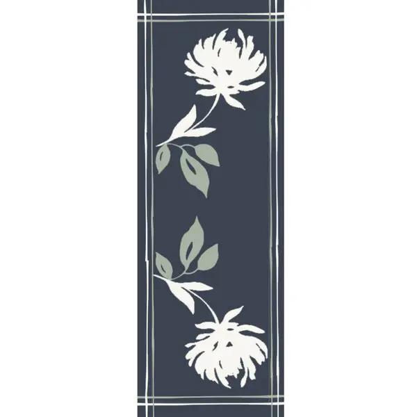 HERITAGEMODA Luxury Wool-silk Scarf – Hand-painted Midnight Blue With Pastel Floral Print - Grey