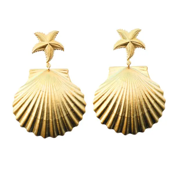 THE PINK REEF Large Starfish Shell Earring - Gold