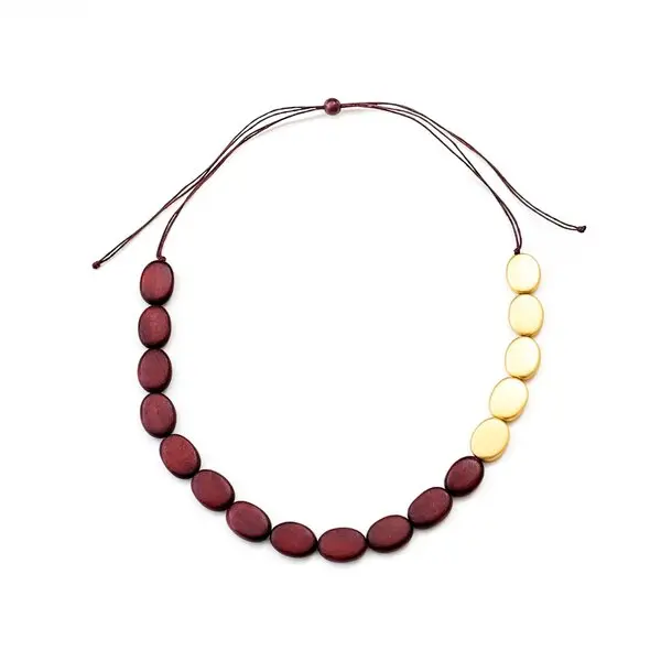 Likhâ Guija Statet Necklace, Wine & Gold - Yellow