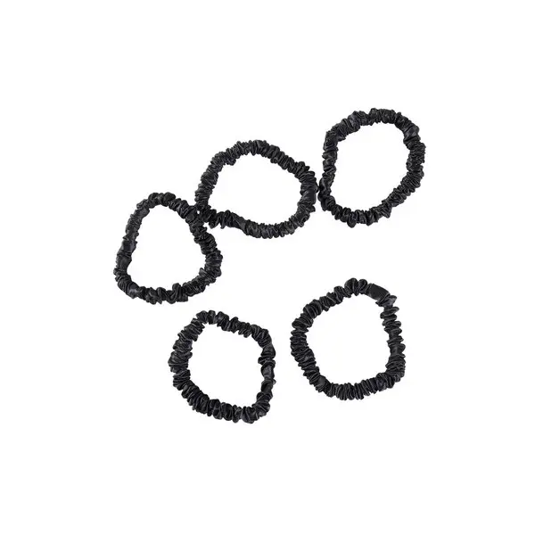 SOFT STROKES SILK Pure Mulberry Silk Skinny Scrunchie Set Of Five - Black