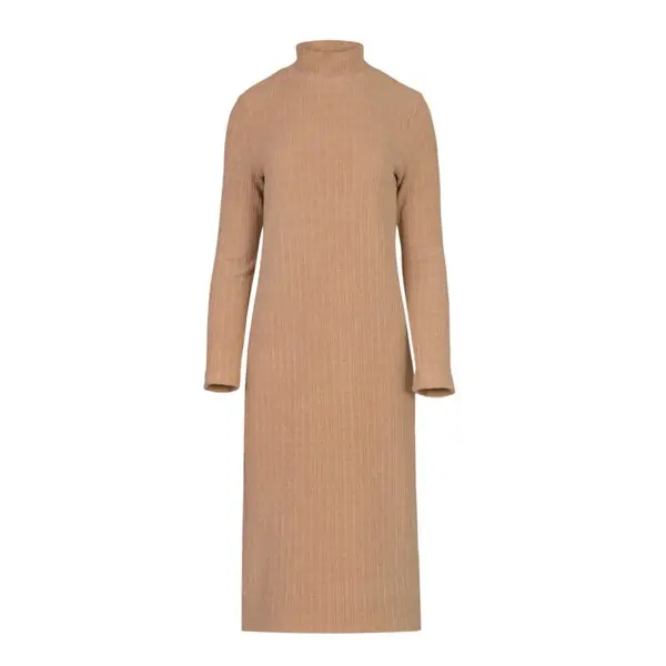 OH!ZUZA NIGHT&DAY Neutrals Camel Long-sleeved Turtleneck Dress Elegance Meets Comfort - Beige