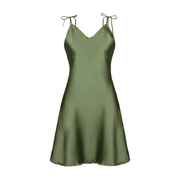 SASHA LA MER Giselle Silk Slip Dress, Color Olive - Green