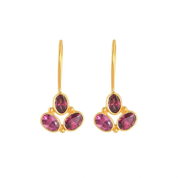 OPIUM JEWELS Gold / Red Lotus Earrings Garnets - Gold/red