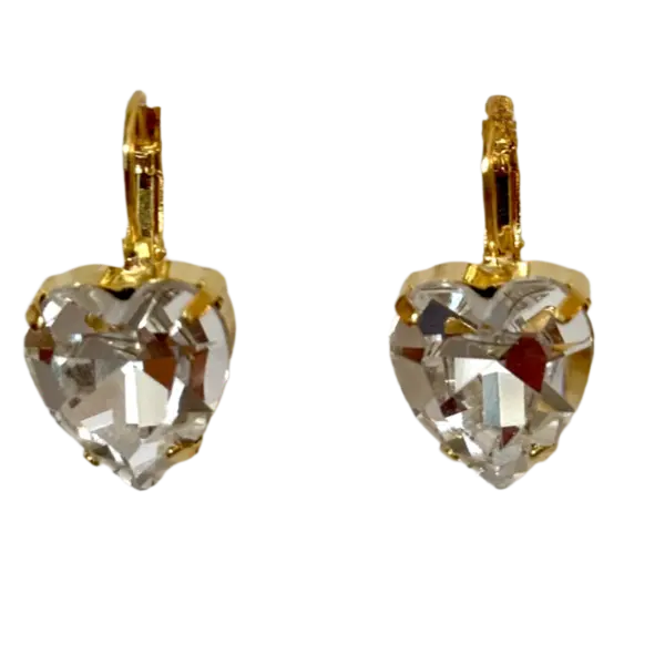 LAURA GRAY Small Diamond Crystal Heart Post Earrings - White