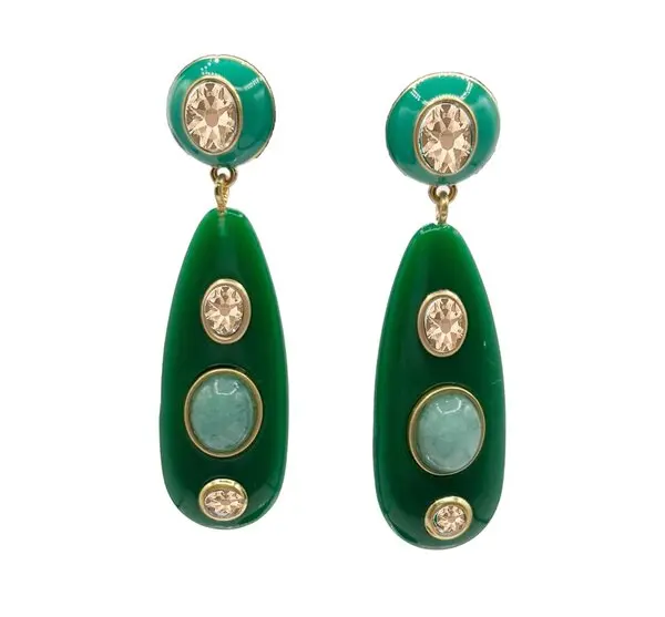 MICHAEL NASH JEWELRY Sofia Resin And Enamel Pierced Earrings With Light Amethyst Crystal Stones - Green