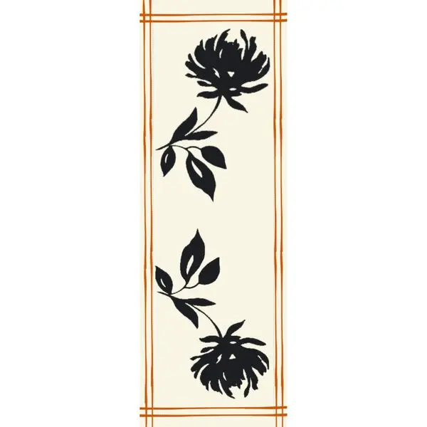 HERITAGEMODA White / Black / Orange Hand-painted Wool-silk Scarf – Ivory With Burnt Orange & Black Floral Accents - White/black/orange