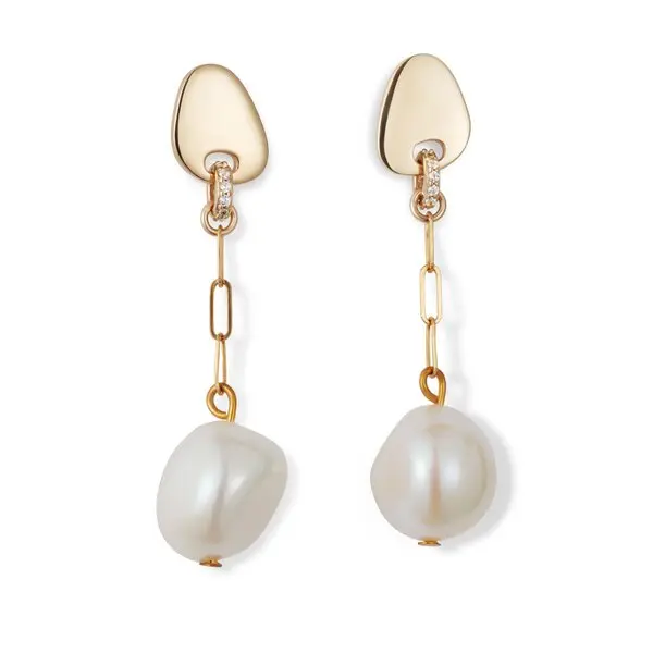 TOOLALLY White / Gold Pearl Drop Earrings Gold Vermeil - White/gold