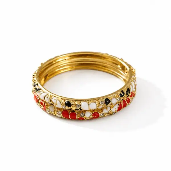 NUVV COLLECTION Black / Red Enamel Luxe Bangle Set – Red, Ivory & Black - Black/red