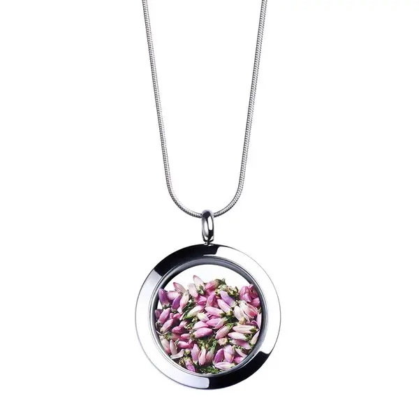 MY LITTLE NATURE Silver / Orange Designer Jewelry Handmade Pendant Necklace With Natural Scottish Heather Flowers – Floral Jewelry - Silver/orange