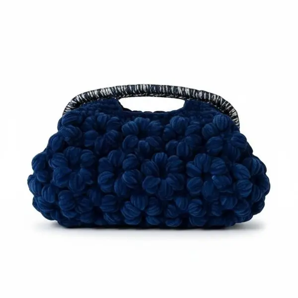 SPRINGMOONATELIER Midnight Sapphire Velvet Knitted Designer Bag – Elegant, Soft, And Unique