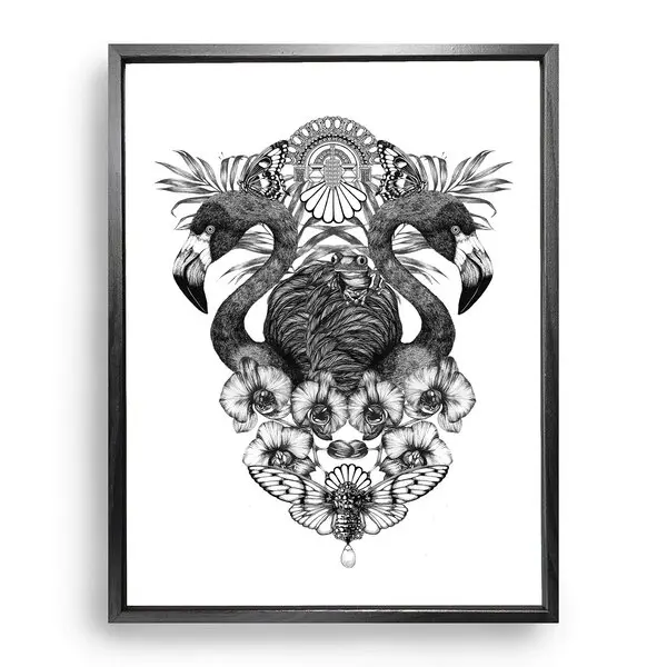 EMILY CARTER Art Deco Flamingo' Fine Art Print A4 - Black