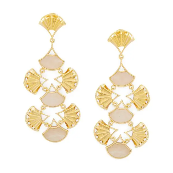 DHWANI BANSAL Pankha Chandelier Earrings With Mother Of Pearl - Gold