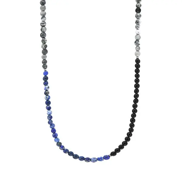 ANCHOR & CREW Sodalite, Black Onyx & Grey Jasper Isaac Silver & Stone Skinny Necklace X Wrap Bracelet - Blue