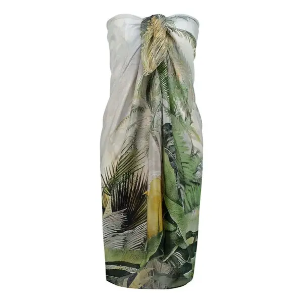 DHARA SHETH, DUBAI Wild Wings Bird In The Jungle Tube-style Sarong Green & Multicolor Beach Cover Up - Grey/green