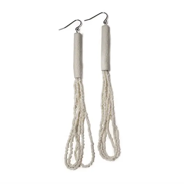 WAIWAI Palea Ivory Bead Leather Earrings - White