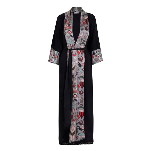 IODES Shadow Long Kimono With Printed Accents - Black