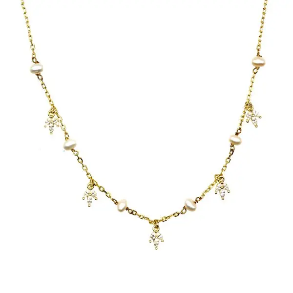 VICSTONENYC FINE JEWELRY Pearl Dangle Charms Necklace - Gold