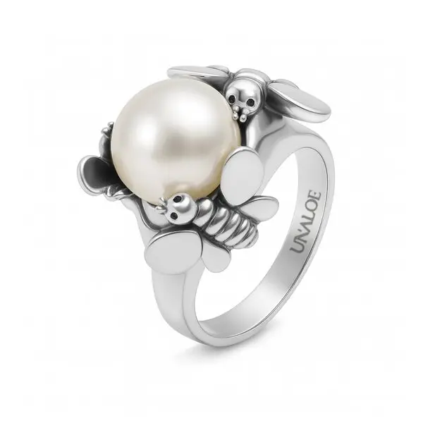 UNALOE Silver / White Natural Pearl Statet Ring In Sterling Silver – Handmade Luxury Gemstone Ring Elegant Artisan Jewelry - Silver/white