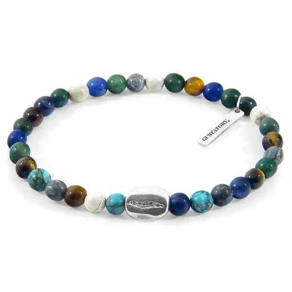 ANCHOR & CREW Multicoloured Multi-gem Gustatory Coffee Bean Silver & Stone Bracelet - Brown/gray