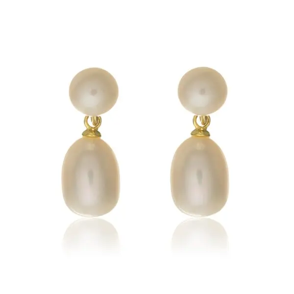 AUREE JEWELLERY White / Gold Glebe Double White Pearl & Gold Vermeil Drop Earrings - White/gold