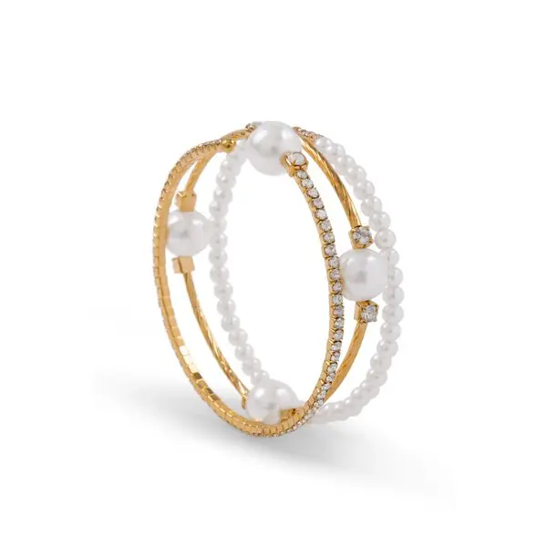 Saachi Pearl & Crystal Wrap Bracelet - Gold
