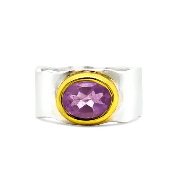 GEM BAZAAR JEWELLERY Purple / Silver Amethyst Band Ring - Purple/silver