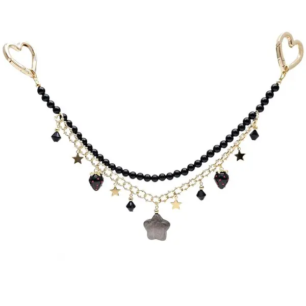 FARRA Obsidian Star With Strawberry Double Layers Bag Charm - Black