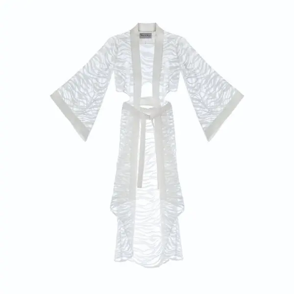 WOMEN & WOMEN Sevilla Off- Color, Sheer Zebra Patterned Design Kimono Dress