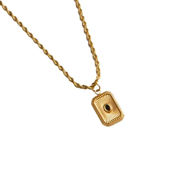 OUTOFOFFICE Black Onyx Necklace Charm - Gold