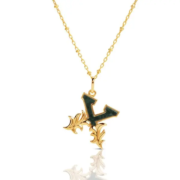 KASUN LONDON Plated X Initial Necklace With Green Marble - Gold