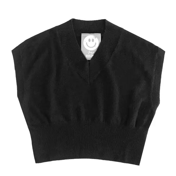 ZENZEE Cashmere Cropped Sweater Vest - Black
