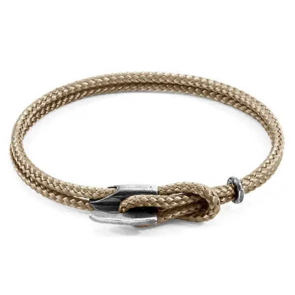ANCHOR & CREW Sand Padstow Silver & Rope Bracelet - Brown