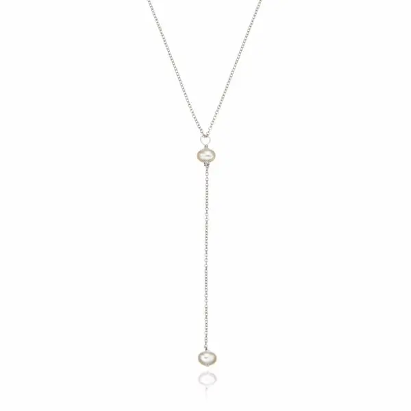 LILY & ROO Sterling Pearl Lariat Necklace - Silver