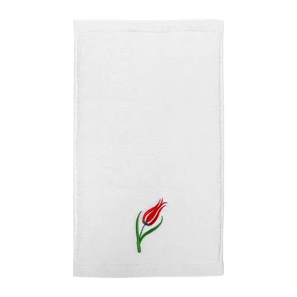 KM HOME COLLECTION Tulip Embroidery Hand Towel - White