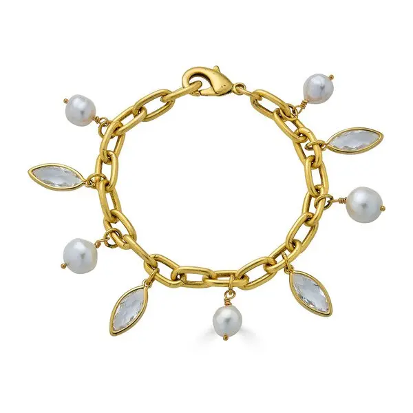 LONI PAUL JEWELRY Gold / White Marquise & Pearl Bracelet - Gold/white