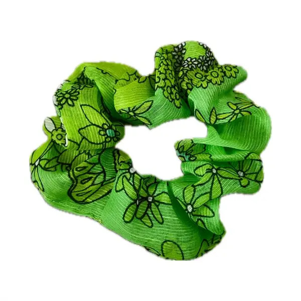 INTROVERTIE VIENNA Silk Linen Scrunchies Lime Bloom - Green