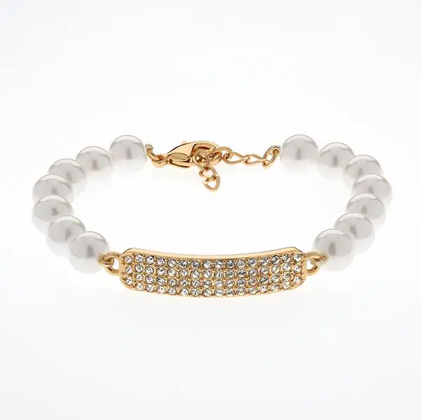 EMMA HOLLAND JEWELLERY Gold / White Pearl & Crystal Bar Bracelet - Gold/white